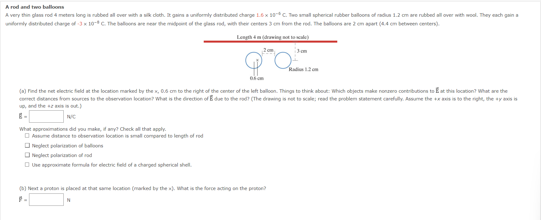 Solved rod and two balloons niformly distributed charge of | Chegg.com
