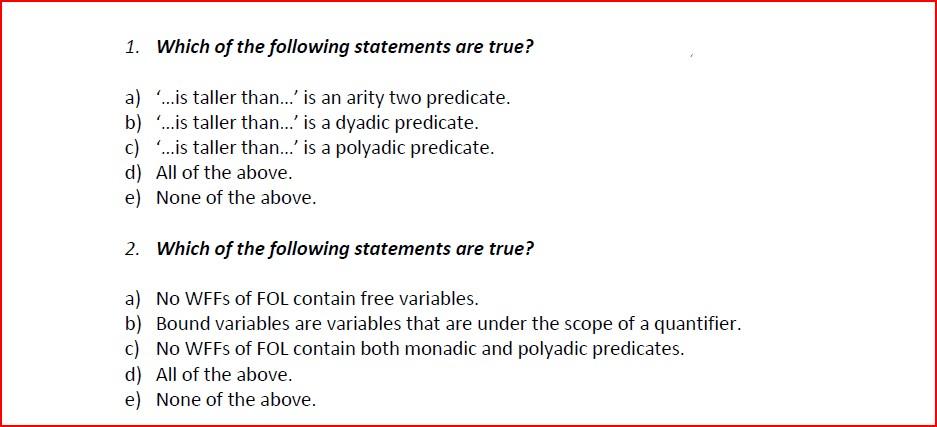 Solved 1. Which of the following statements are true? a) | Chegg.com