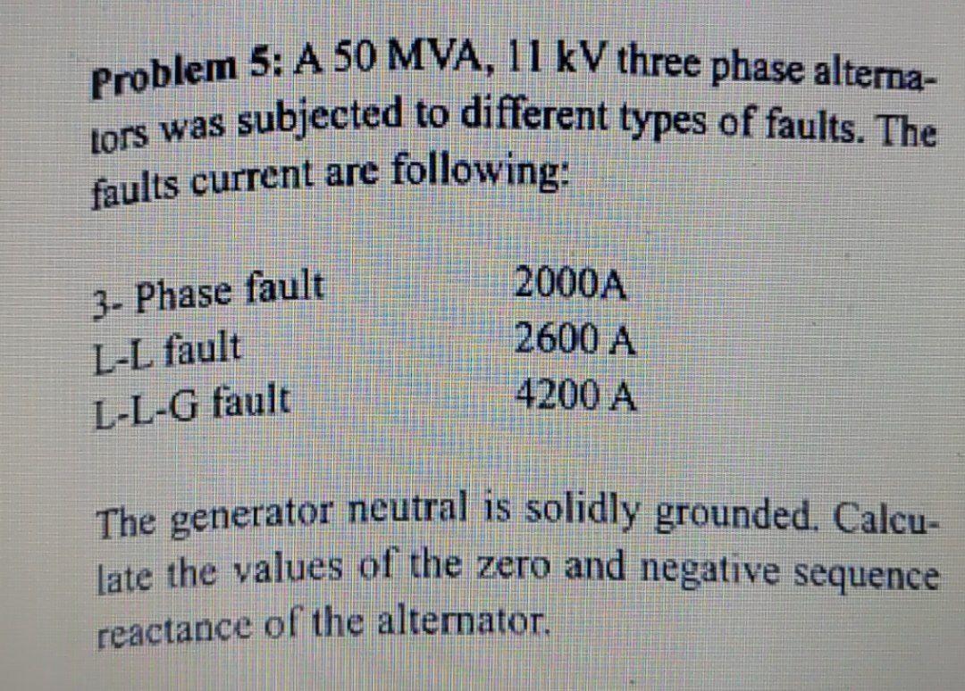 Solved Problem 5: A 50 MYA, 11 kV three phase alterna- | Chegg.com