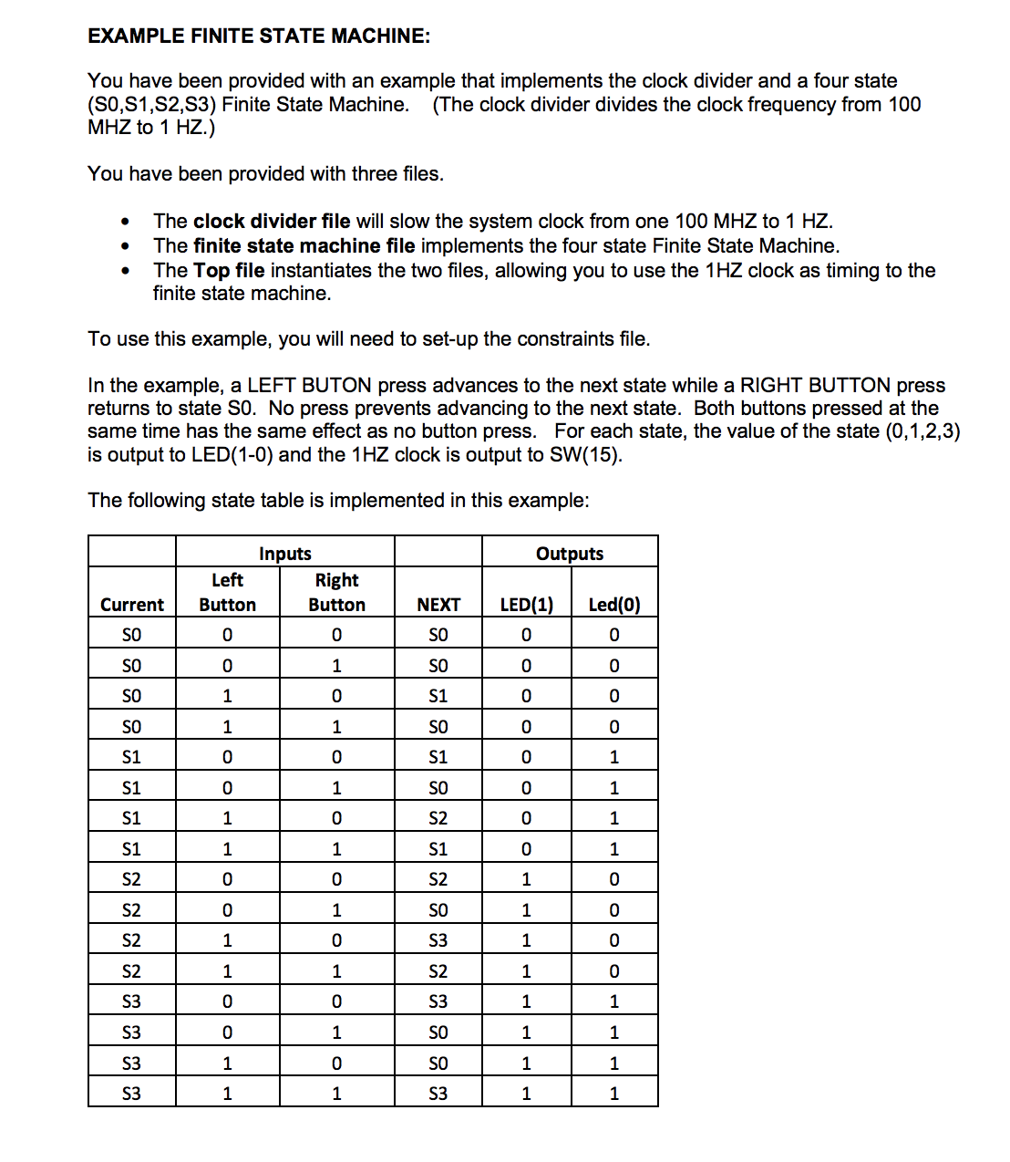 Solved EXAMPLE FINITE STATE MACHINE: You have been provided | Chegg.com