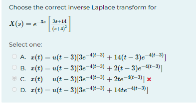 Solved Choose the correct inverse Laplace transform for | Chegg.com