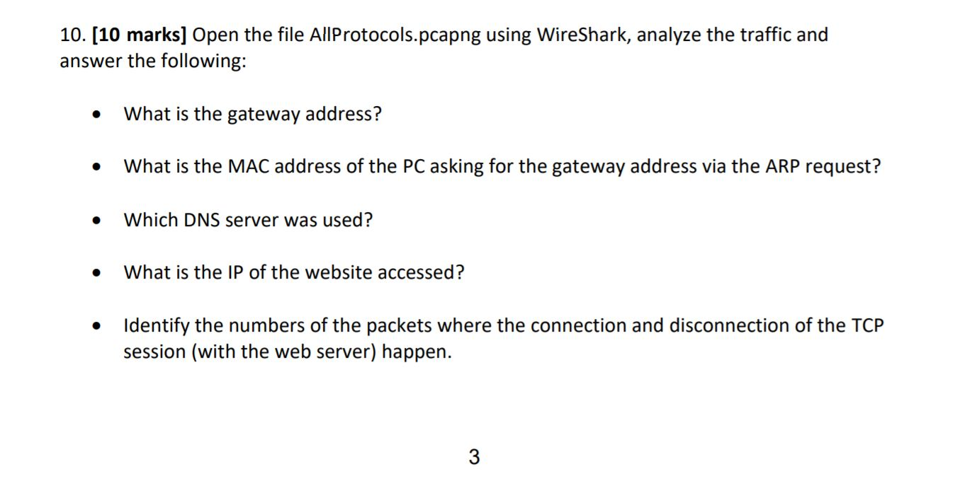 Solved 10. [10 marks] Open the file AllProtocols.pcapng | Chegg.com