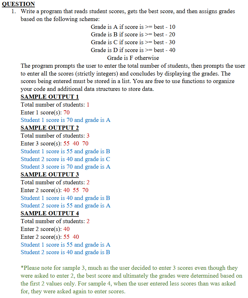 Solved ESTION Write a program that reads student scores, | Chegg.com