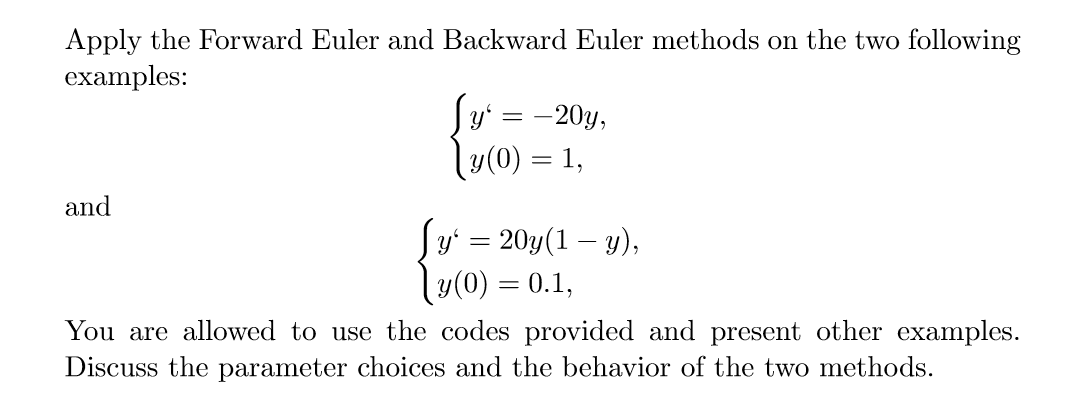 Apply the Forward Euler and Backward Euler methods on | Chegg.com