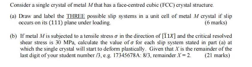 Solved Consider a single crystal of metal M that has a | Chegg.com