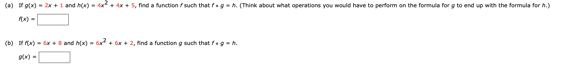 Solved (a) If g(x) = 2x + 1 and h(x) = 4x2 + 4x + 5, find a | Chegg.com
