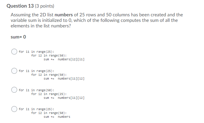 Solved Question 11 (3 points) Assuming the 2D list table of | Chegg.com