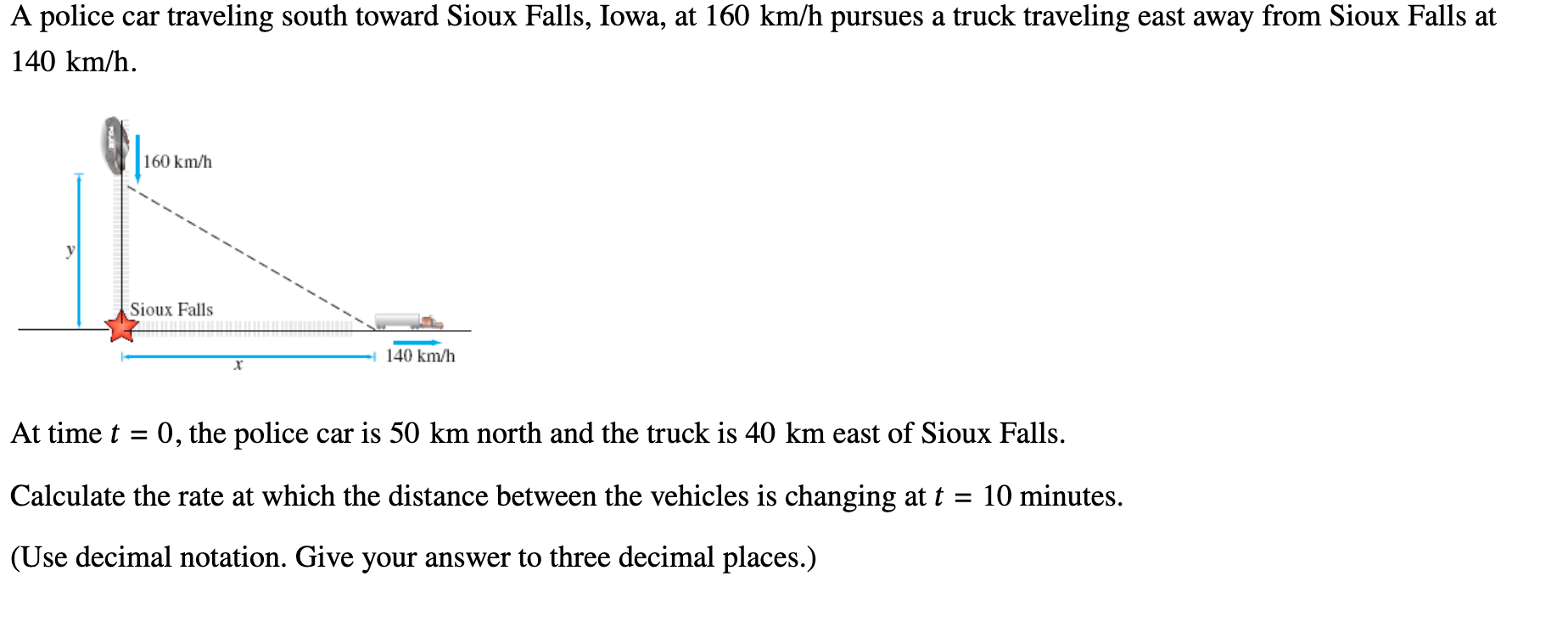 Solved A police car traveling south toward Sioux Falls, | Chegg.com