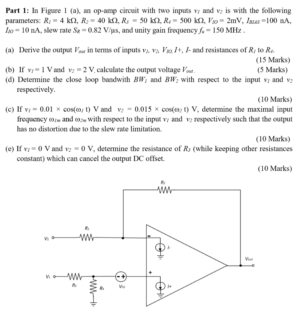 Solved Part 1: In Figure 1 (a), an op-amp circuit with two | Chegg.com