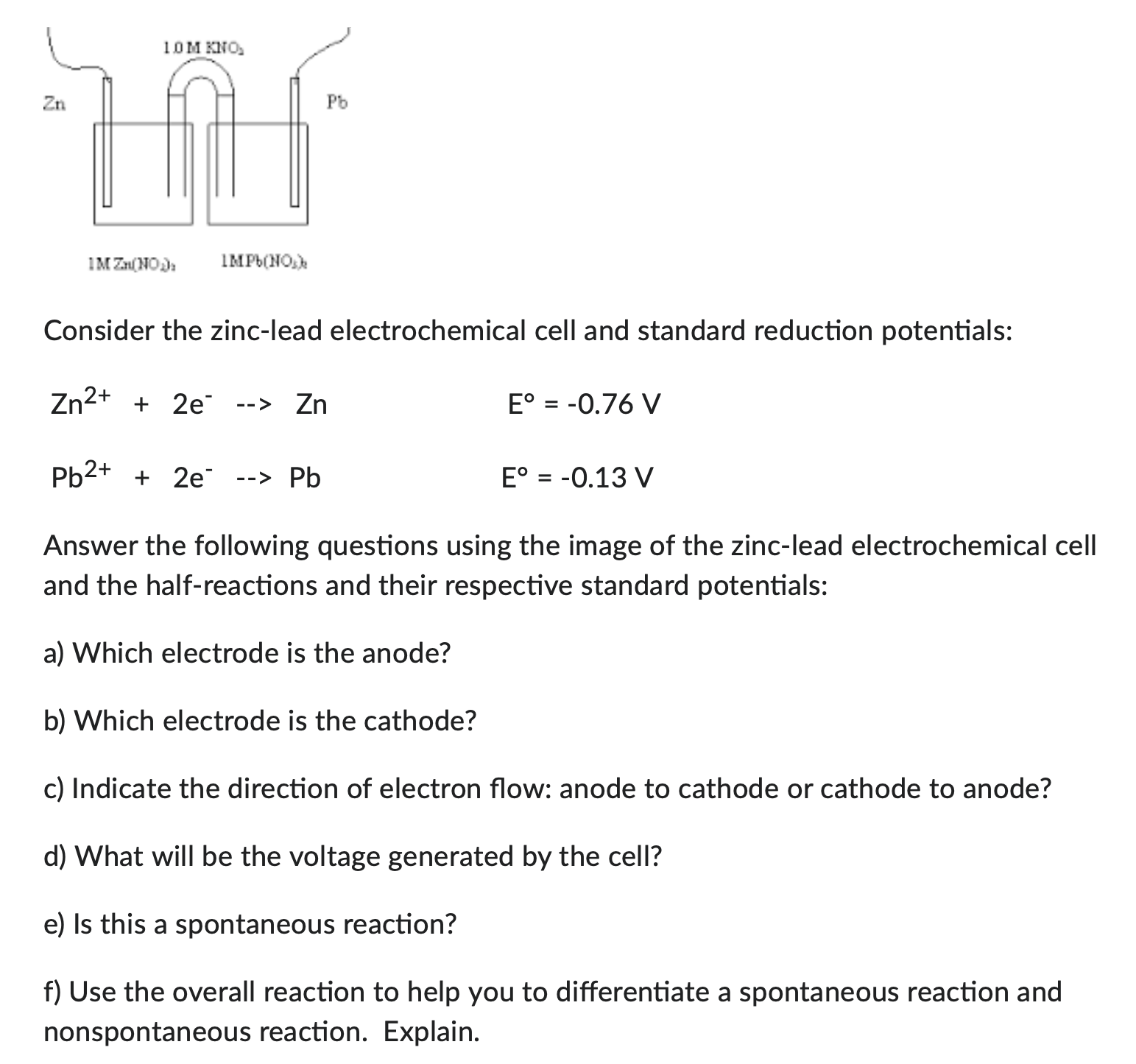 Solved Consider the zinc-lead electrochemical cell and | Chegg.com