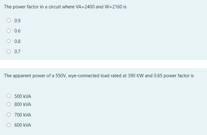 Solved The power factor in a circuit where VA= 2400 and | Chegg.com