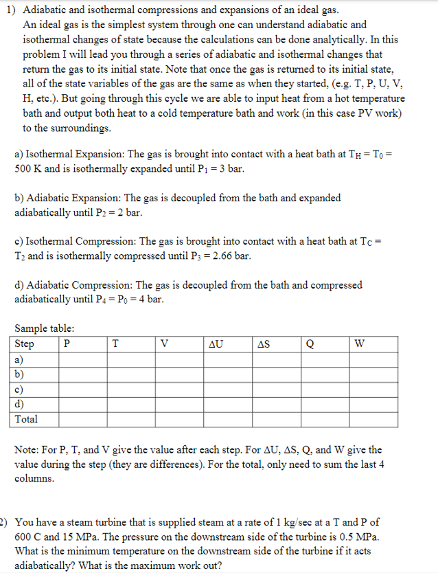 Solved 1) Adiabatic and isothermal compressions and | Chegg.com