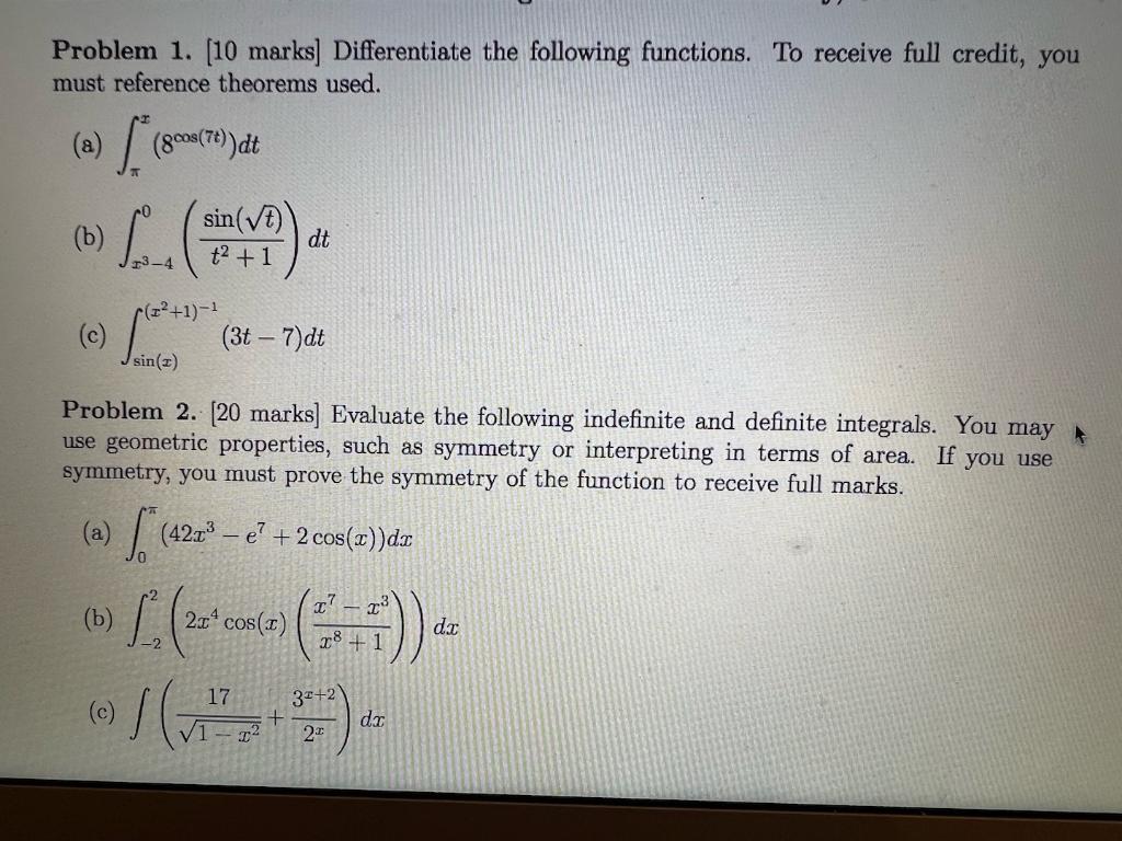 Solved Problem 1. [10 marks] Differentiate the following | Chegg.com