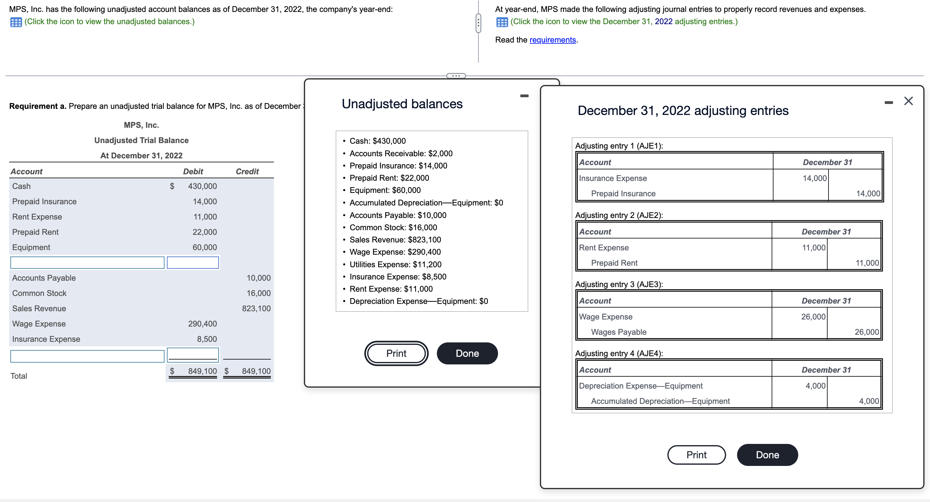 Solved MPS, ﻿Inc. has the following unadjusted account | Chegg.com