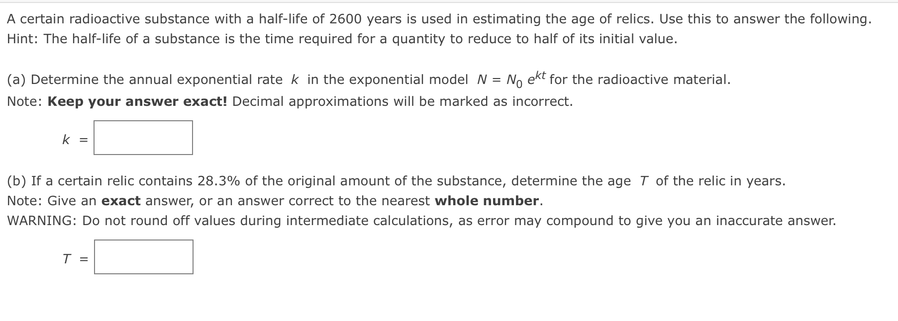 Solved A certain radioactive substance with a half-life of | Chegg.com