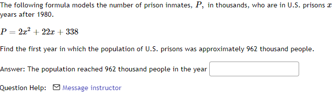 Solved The following formula models the number of prison | Chegg.com
