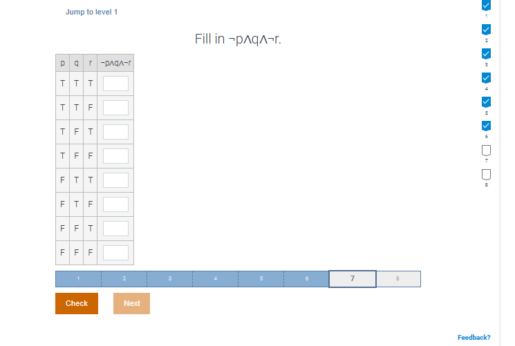 Solved Jump to level 1 Fill in ¬p∧q∧¬r. | Chegg.com