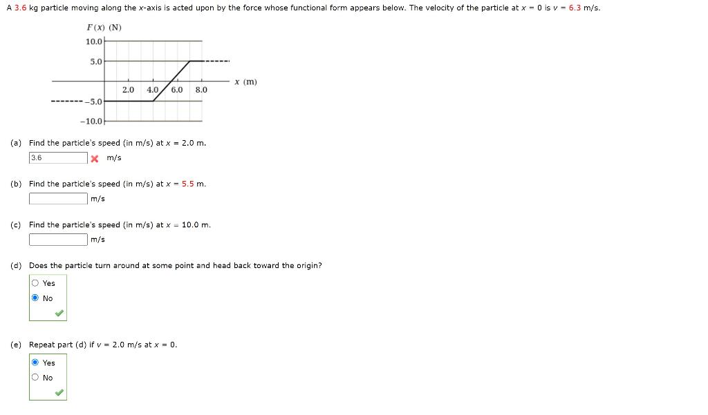 Solved A 3.6 kg particle moving along the x-axis is acted | Chegg.com