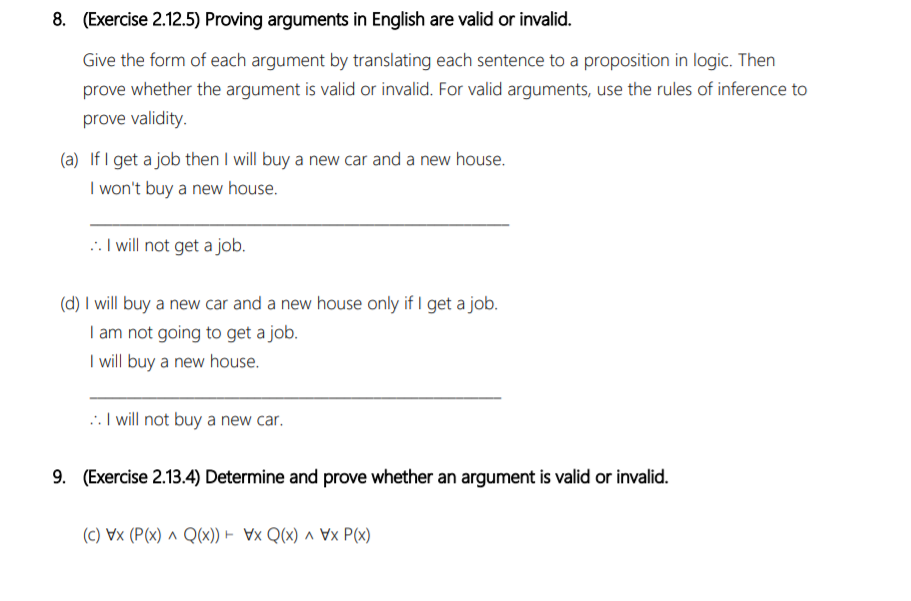Solved 8 Exercise 2125 Proving Arguments In English Are