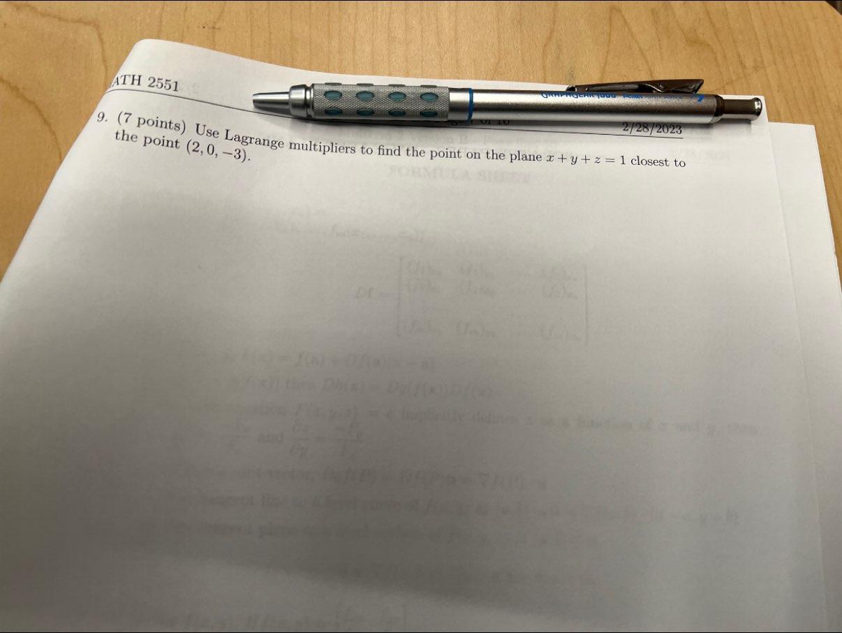 Solved 9. (7 points) Use Lagrange multipliers to find the | Chegg.com