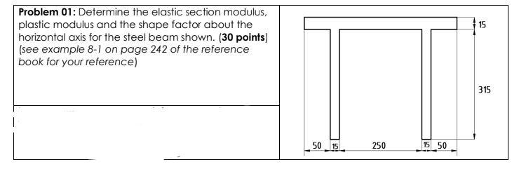 Solved 15 Problem 01: Determine the elastic section modulus, | Chegg.com
