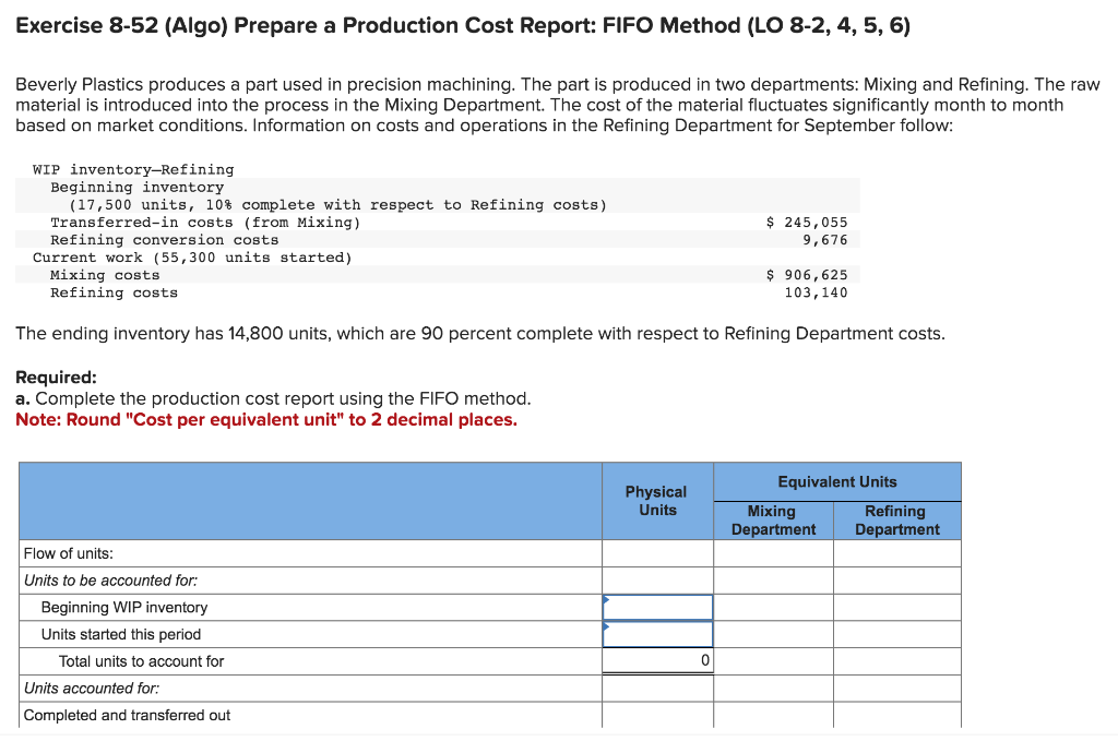 Solved Exercise 8-52 (Algo) Prepare a Production Cost | Chegg.com