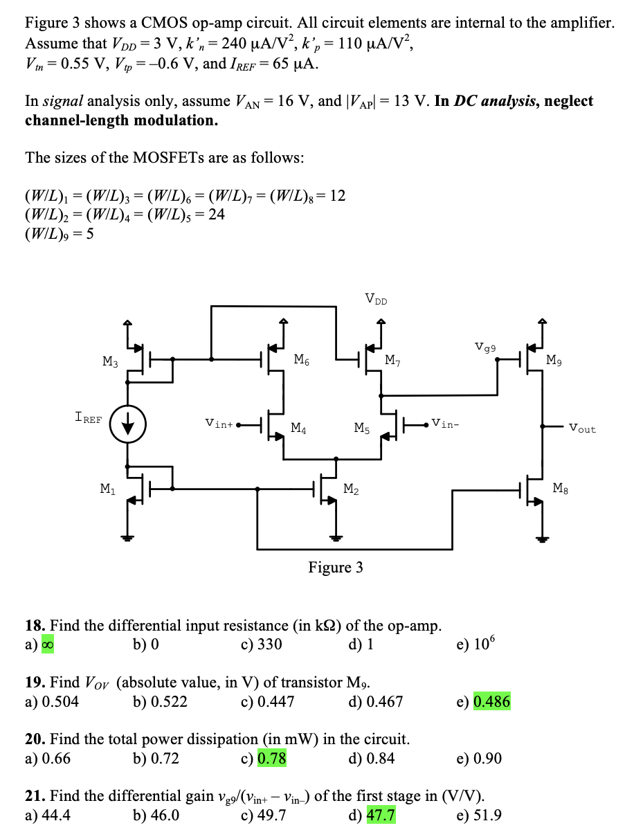 Solved Figure 3 shows a CMOS op-amp circuit. All circuit | Chegg.com