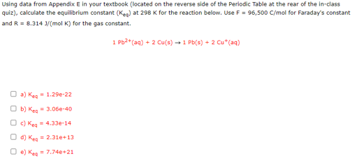 Solved Using data from Appendix E in your textbook (located | Chegg.com