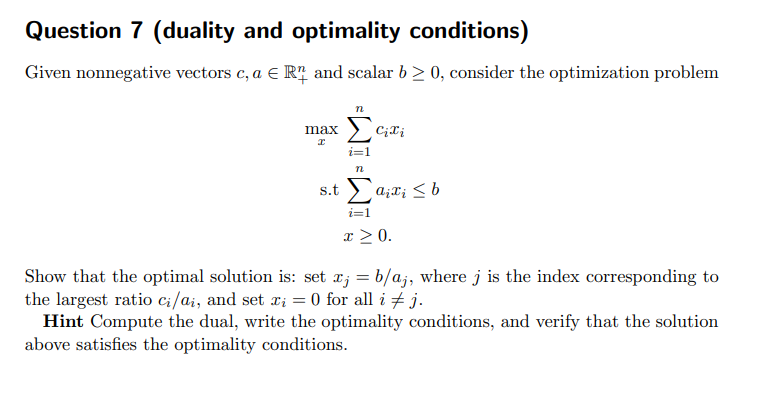 Solved Question 7 (duality and optimality conditions) Given | Chegg.com