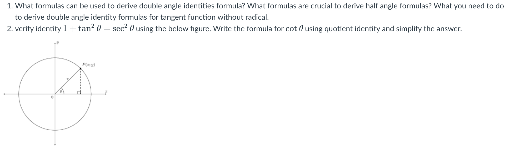 Solved 1. What formulas can be used to derive double angle | Chegg.com