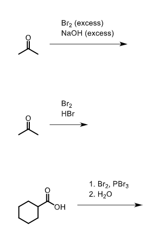 Solved Brz (excess) NaOH (excess) Br2 HBr 1. Brz, PBr3 2. | Chegg.com