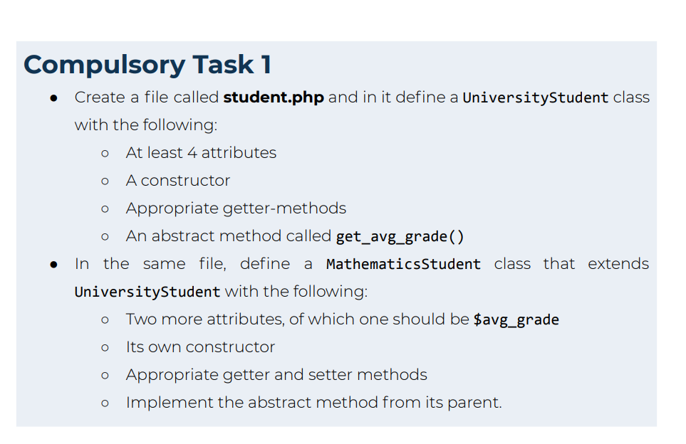 Solved Compulsory Task 1 Create a file called student.php | Chegg.com