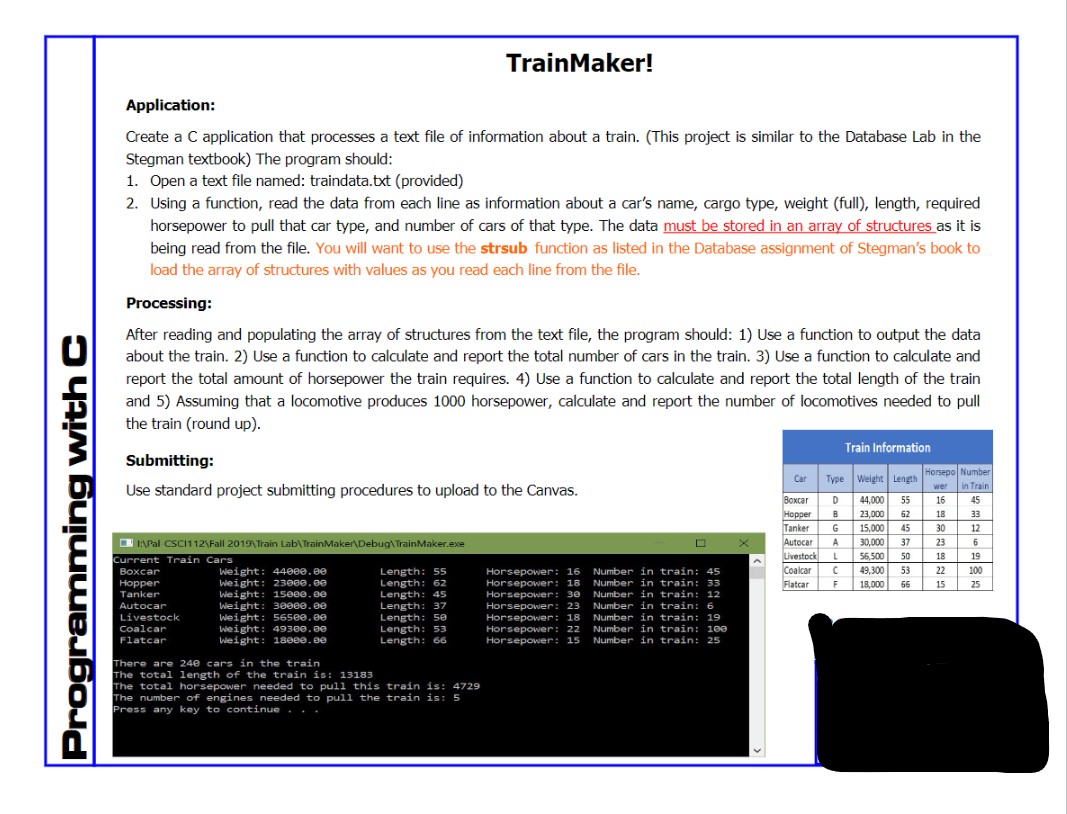 Solved TrainMaker! Application: Create a C application that | Chegg.com
