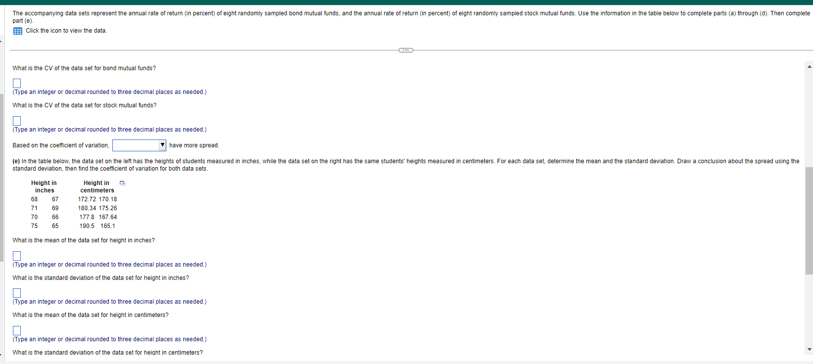 Solved part (e). Click the icon to view the data. (a) | Chegg.com