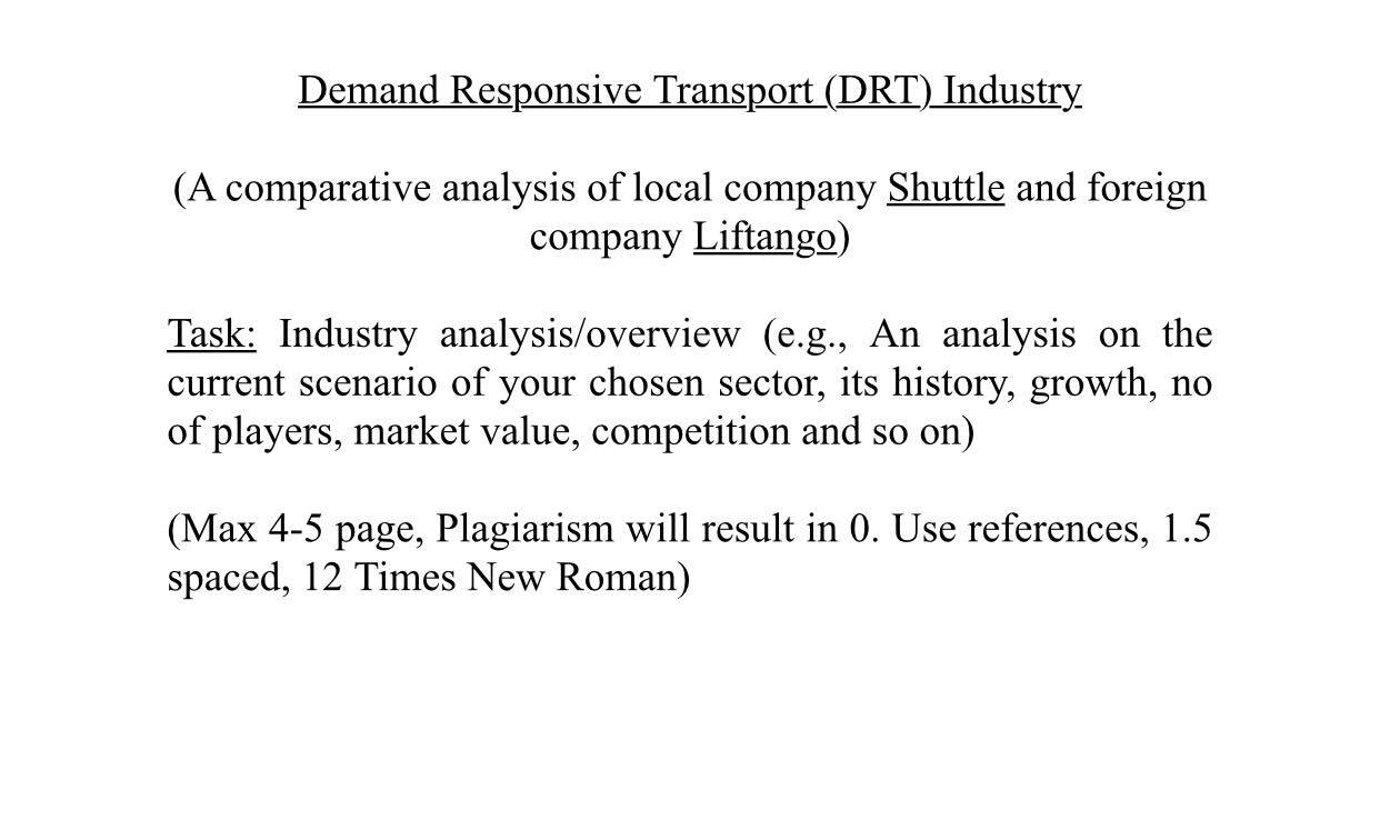 Solved Demand Responsive Transport (DRT) Industry (A | Chegg.com