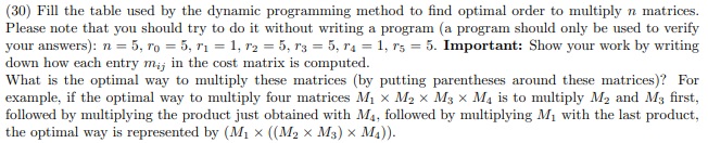 Solved (30) Fill the table used by the dynamic programming | Chegg.com