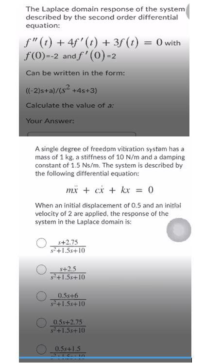 Solved The Laplace domain response of the system described | Chegg.com