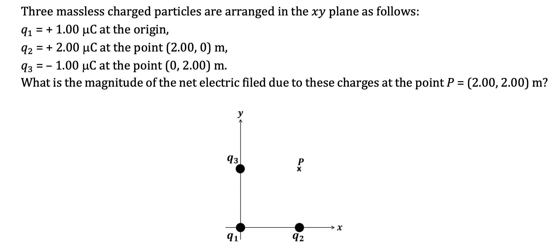 Solved Three massless charged particles are arranged in the | Chegg.com