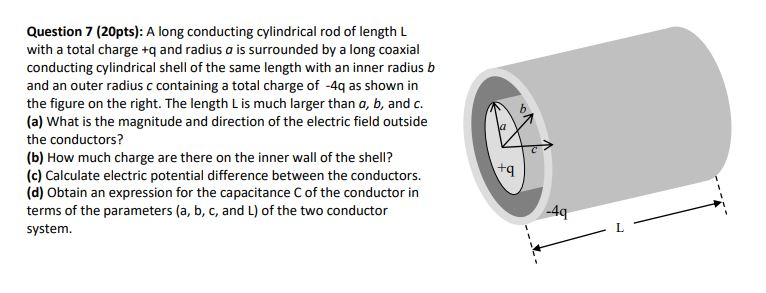 Solved Question 7 (20pts): A long conducting cylindrical rod | Chegg.com