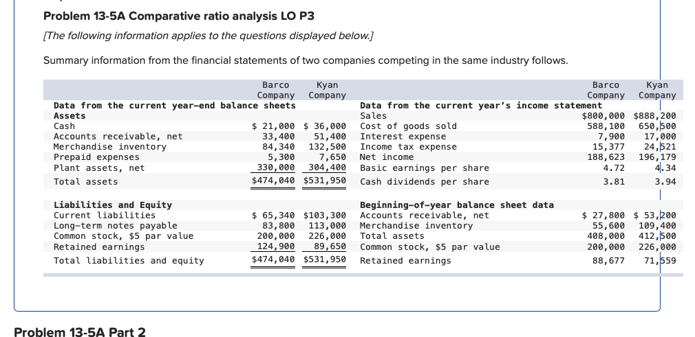Solved Problem 13 5A Comparative Ratio Analysis LO P3 The Chegg solved-problem-13-5a-comparative-ratio-analysis-lo-p3-the-chegg
