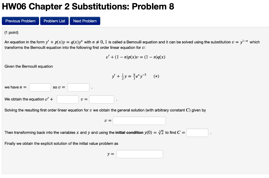 Solved HW06 Chapter 2 Substitutions: Problem 8 (1 point) An | Chegg.com