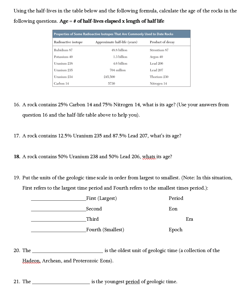 Solved Using The Half lives In The Table Below And The Chegg