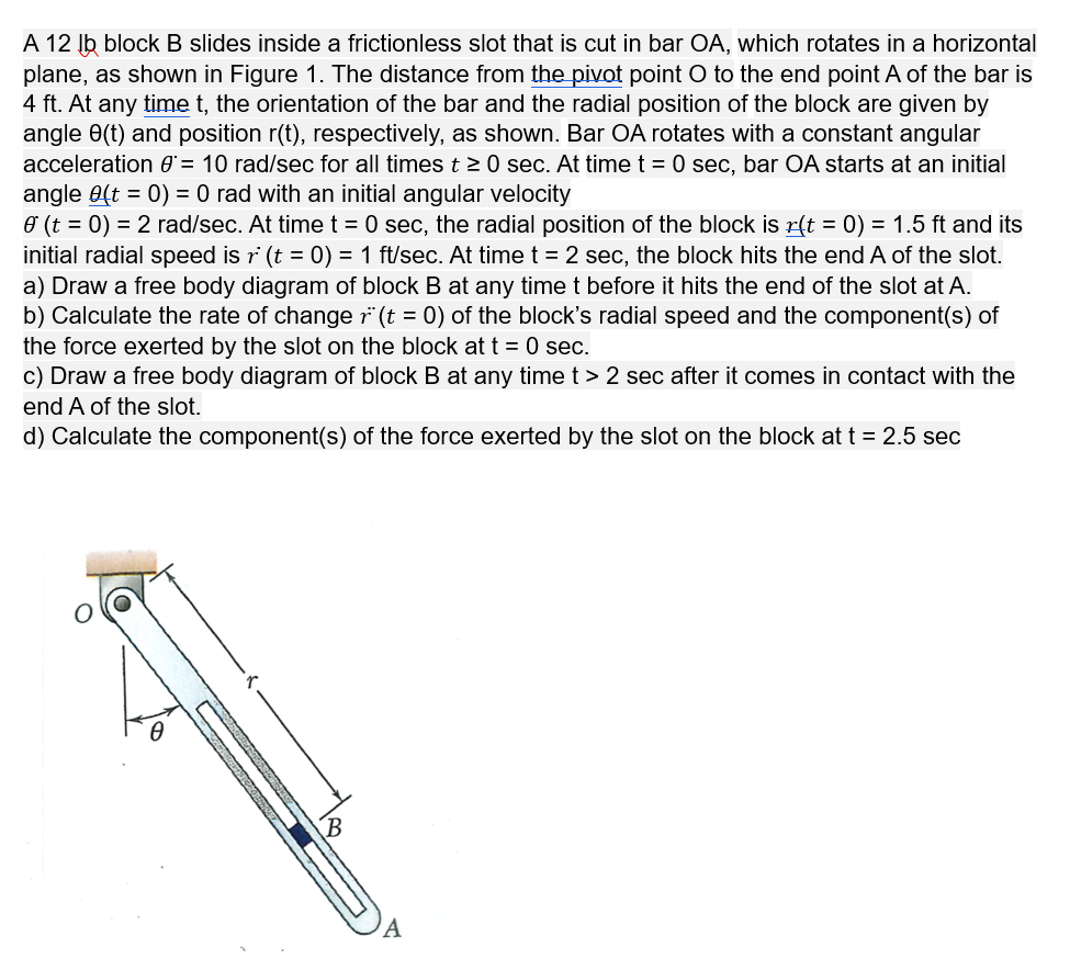 Solved A 12 lb block B slides inside a frictionless slot | Chegg.com