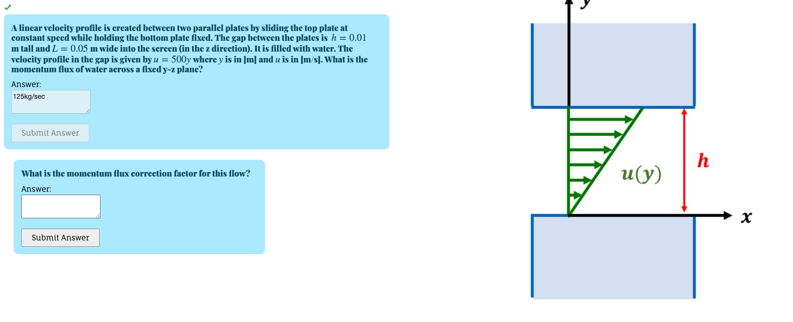 Solved A linear velocity profile is created between two | Chegg.com