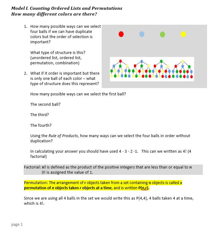 Model I. Counting Ordered Lists and Permutations How | Chegg.com