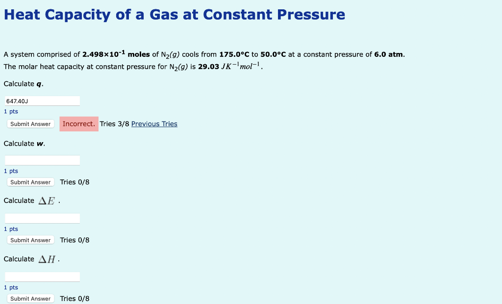 Solved Heat Capacity of a Gas at Constant Pressure A system | Chegg.com