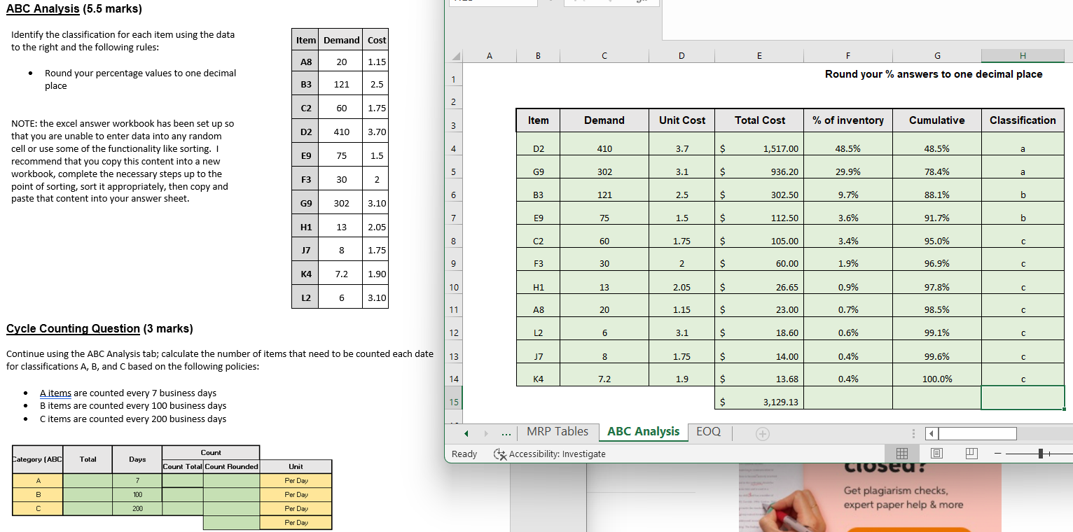 [Solved]: Identify the classification for each item using