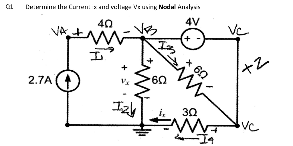 Solved Determine the Current ix and voltage V x using Nodal | Chegg.com