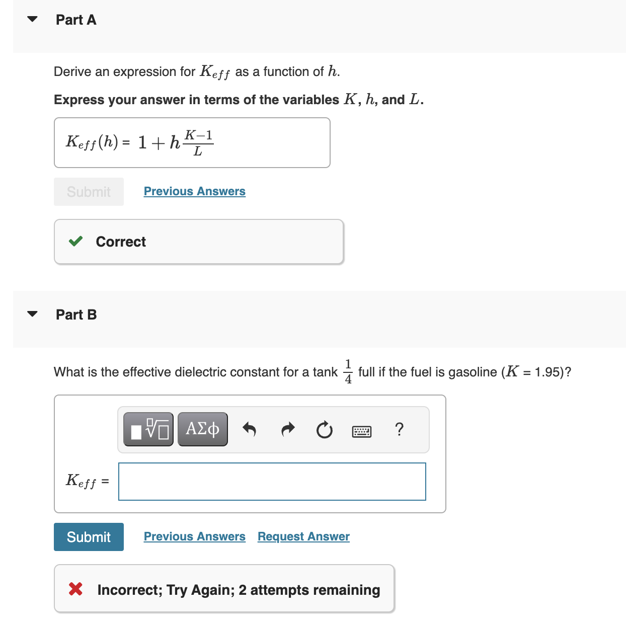 Solved Derive an expression for Keff as a function of h. | Chegg.com