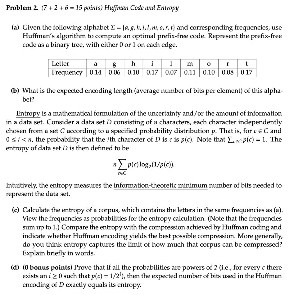 Problem 2 7 2615 Points Huffman Code And 